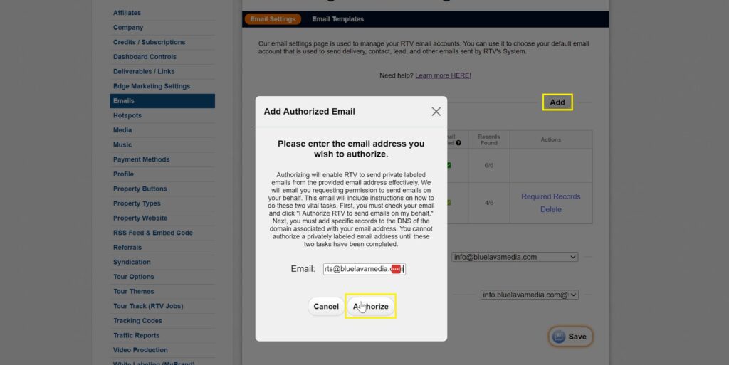 Email Settings Help - RTV